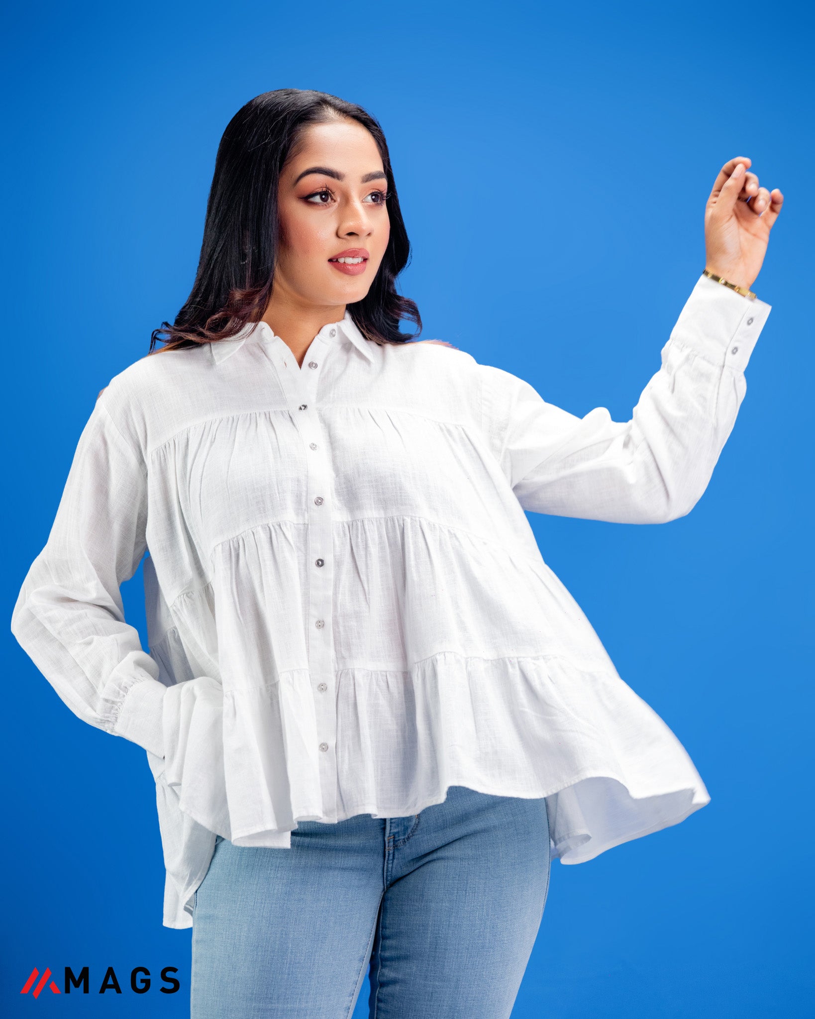 Lily White Long Sleeve Raffle Top