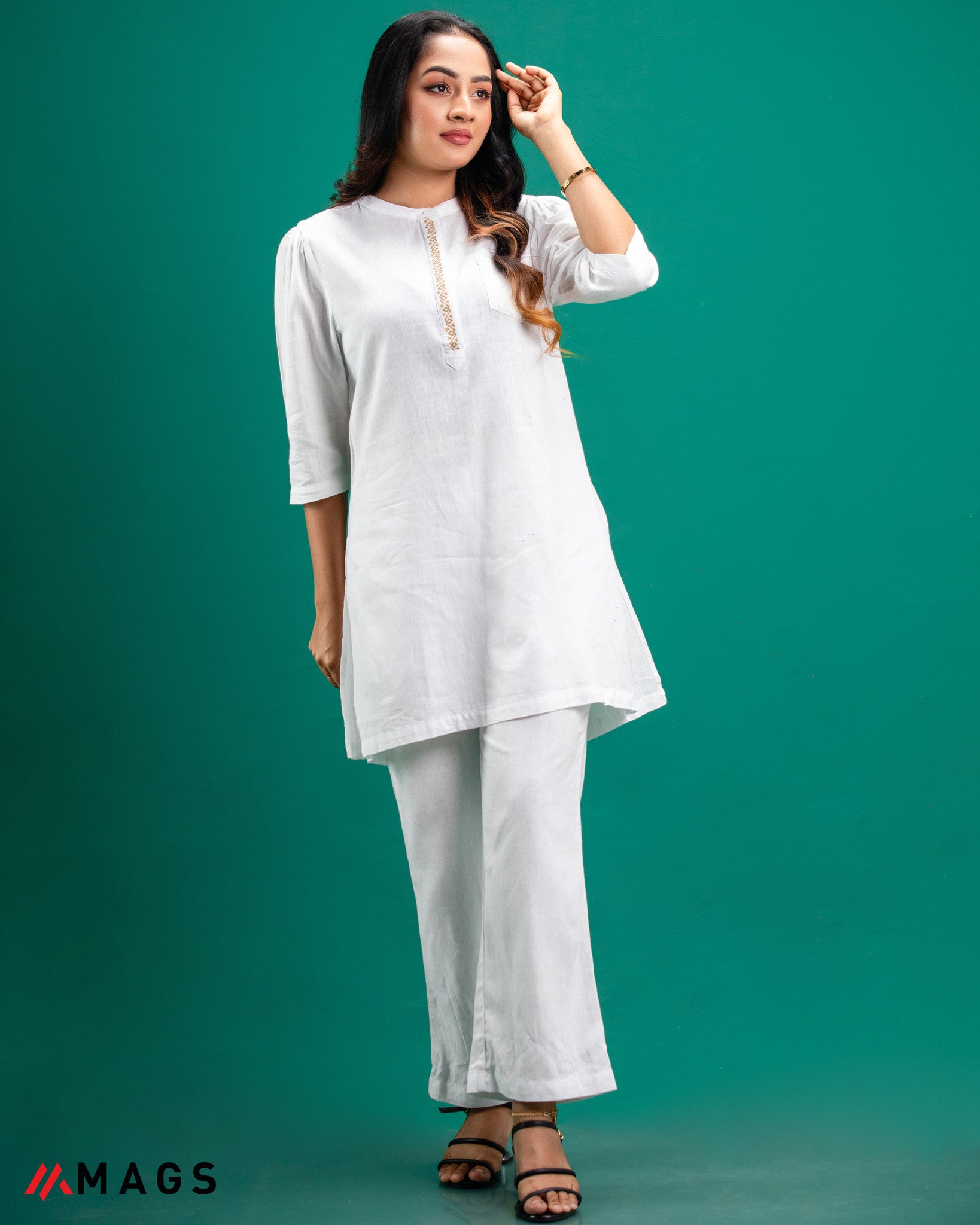 Pearl White Western Midi Top