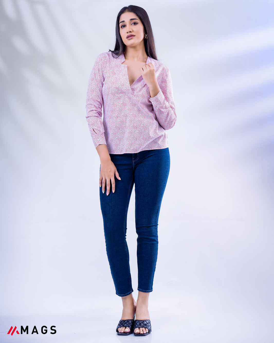 Neck Detail Pink Printed Top
